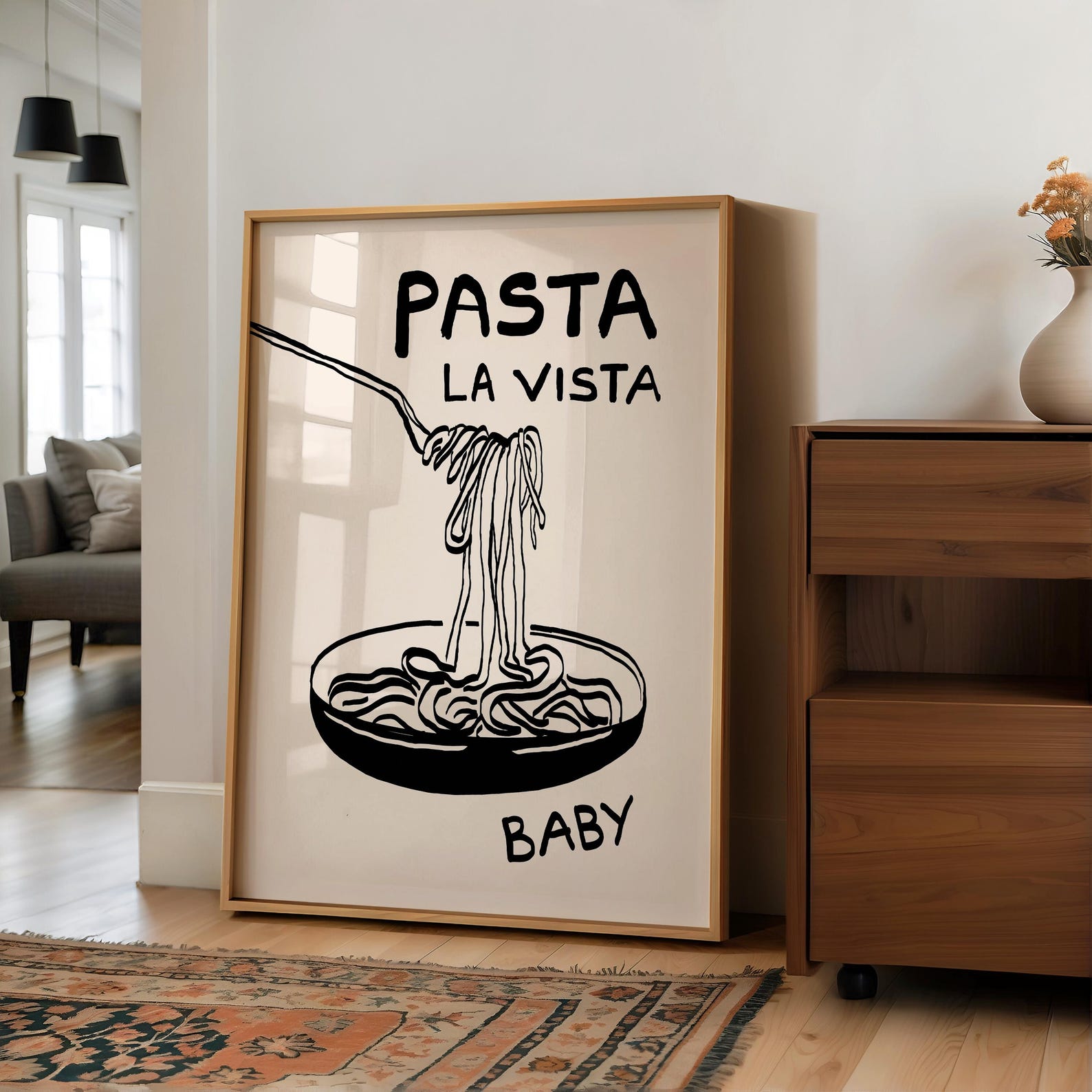 Pasta La Vista Baby Print, Pasta Poster Kitchen Decor, Quirky Print ...