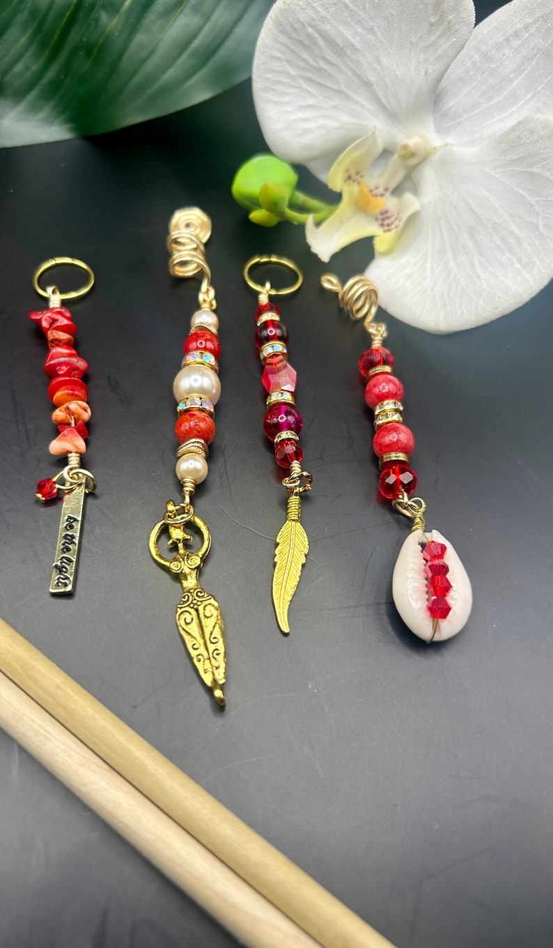 Goddess of Fertility Red & Gold Assorted Loc Jewelry, Dread Jewelry ...