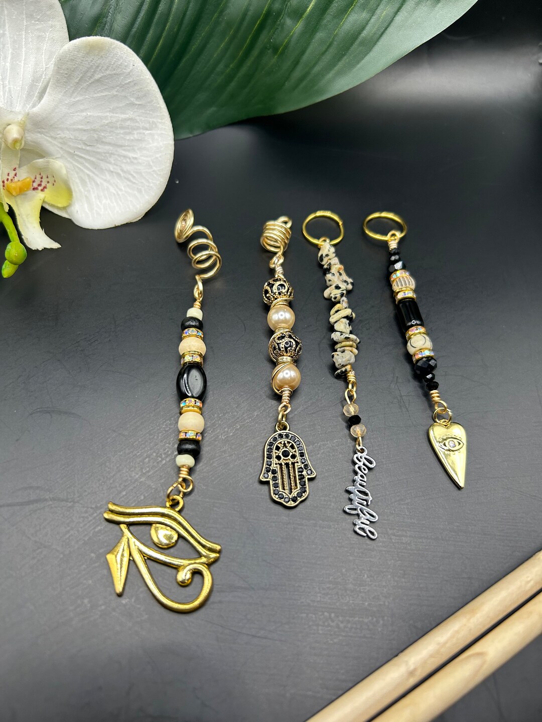 Eye of Horus Black & Gold Bead Assorted Loc Jewelry, Dread Jewelry ...