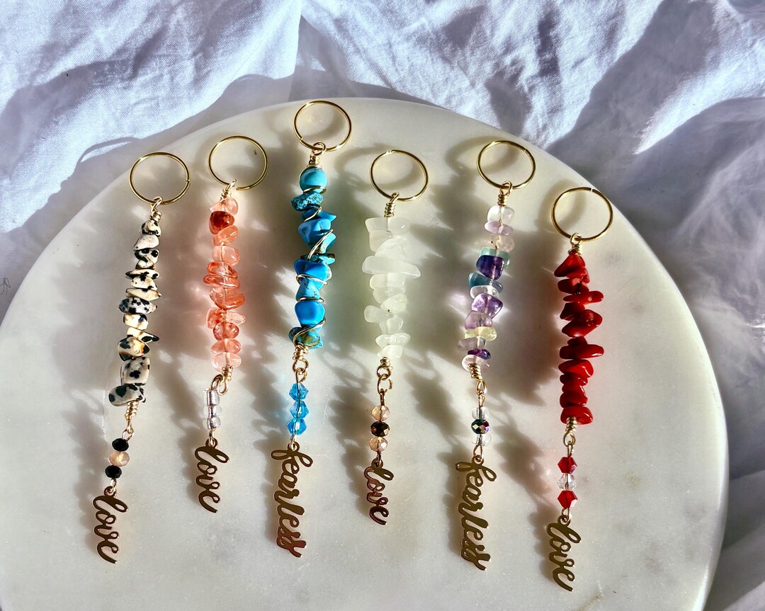 Crystal Loc Jewelry With Affirmation Charms | Gemstone Hair Jewelry for ...