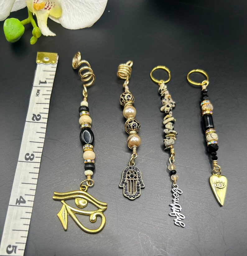 Eye of Horus Black & Gold Bead Assorted Loc Jewelry, Dread Jewelry ...
