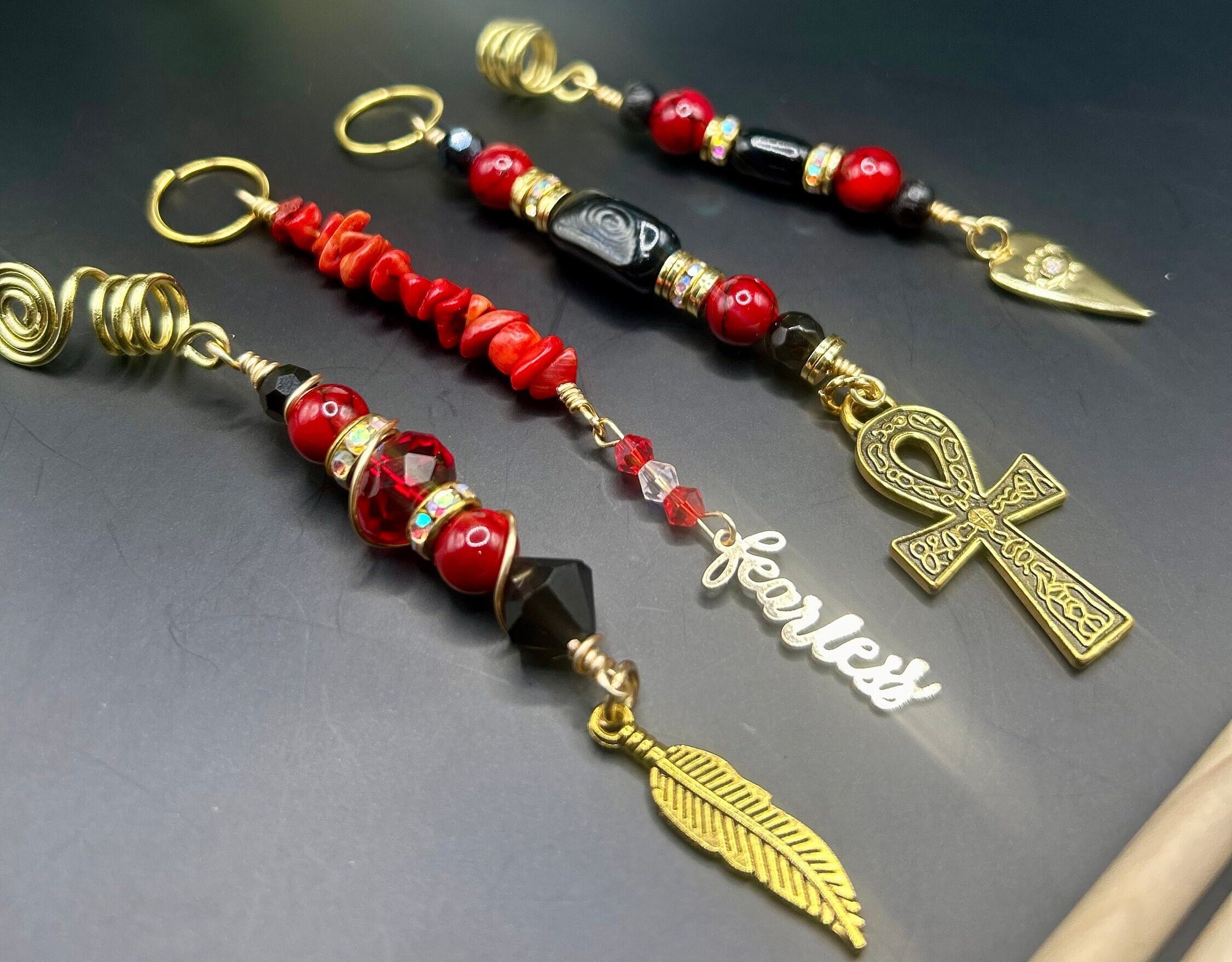 Ankh Red Assorted Loc Jewelry, Dread Jewelry, Braid Jewelry, Hair ...