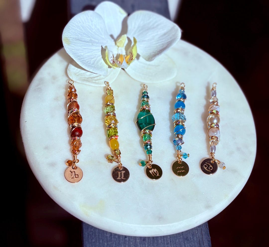 Beaded Zodiac Loc Jewelry | Gold Wire Wrapped Astrology Charms for ...
