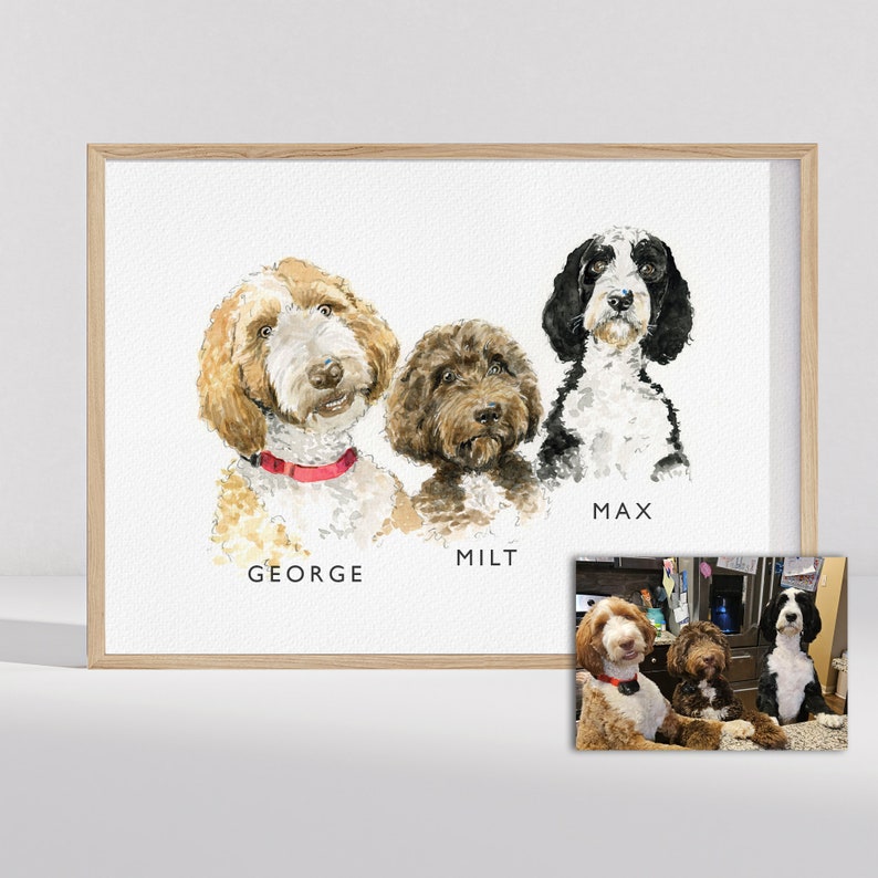 Multiple Pet Portrait, Multi Dog Painting Hand Paintedbfrom Photo, Two ...