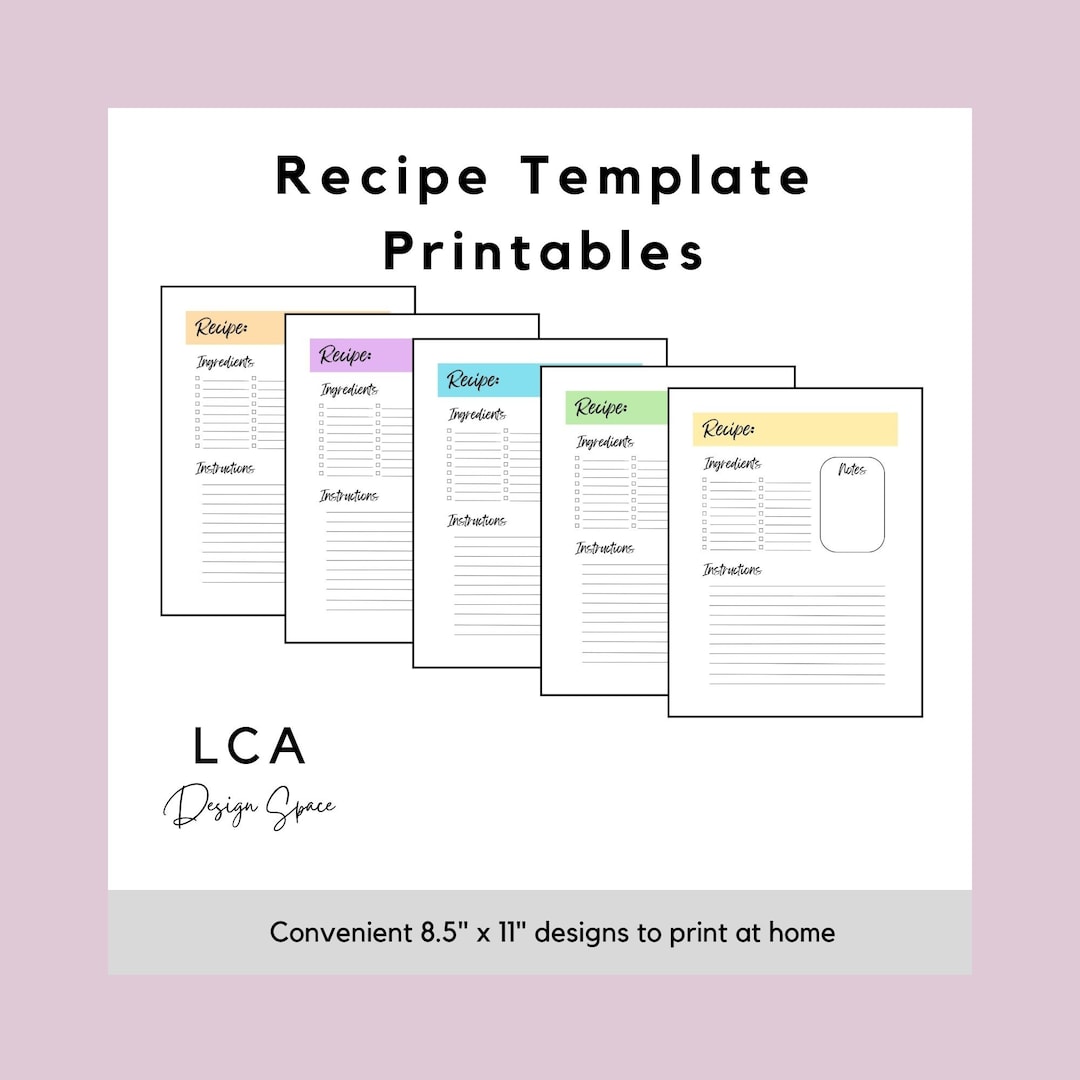 Recipe Template, Ingredient Tracking Printable, Multi-colour Food ...
