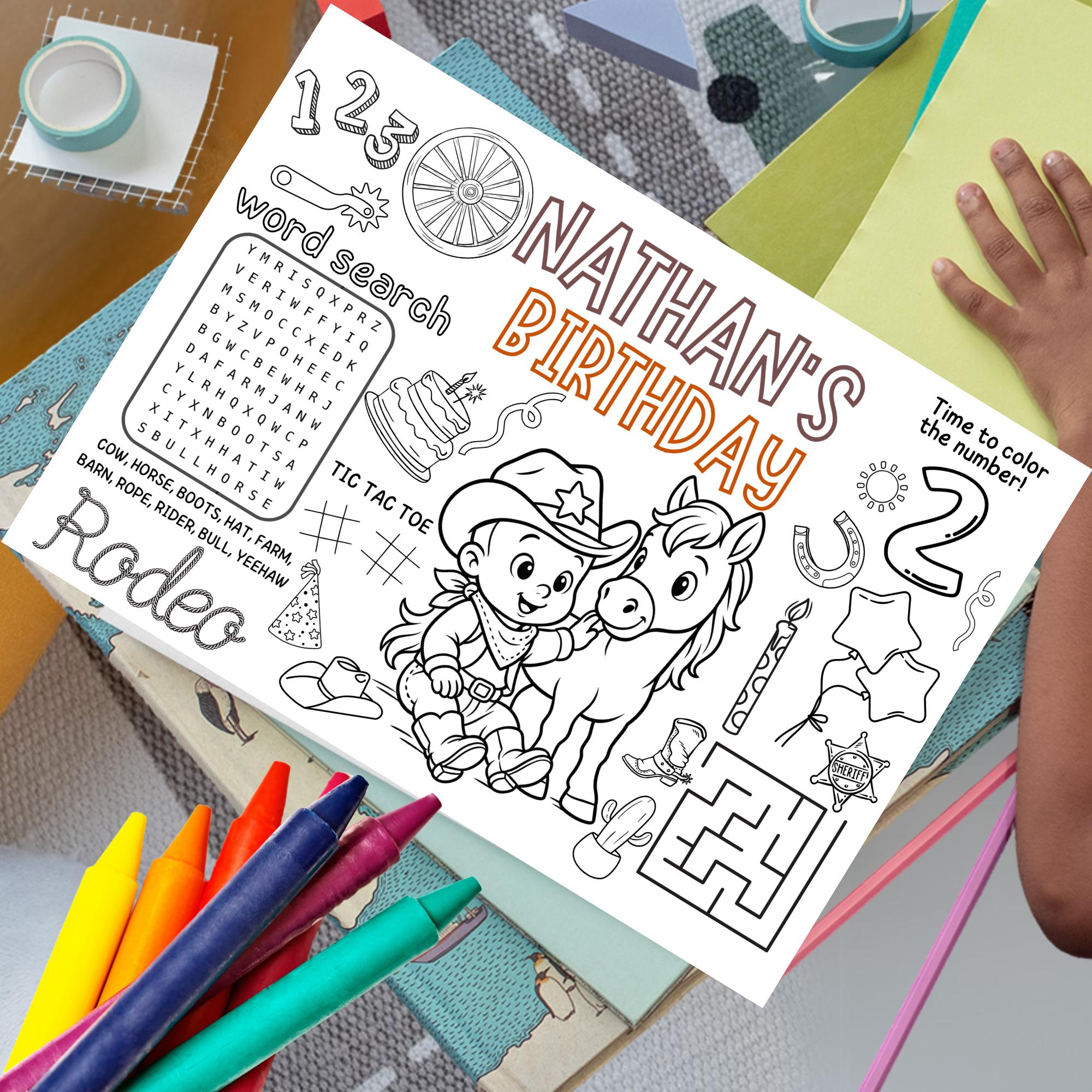 Cowboy Birthday Coloring Page, Cowboy Birthday, Cowboy Activity Sheet ...