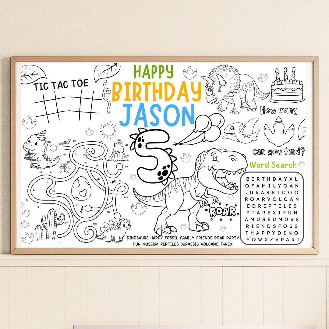 Custom Dinosaur Birthday Activity Sheet, Dinosaur Coloring Pages ...