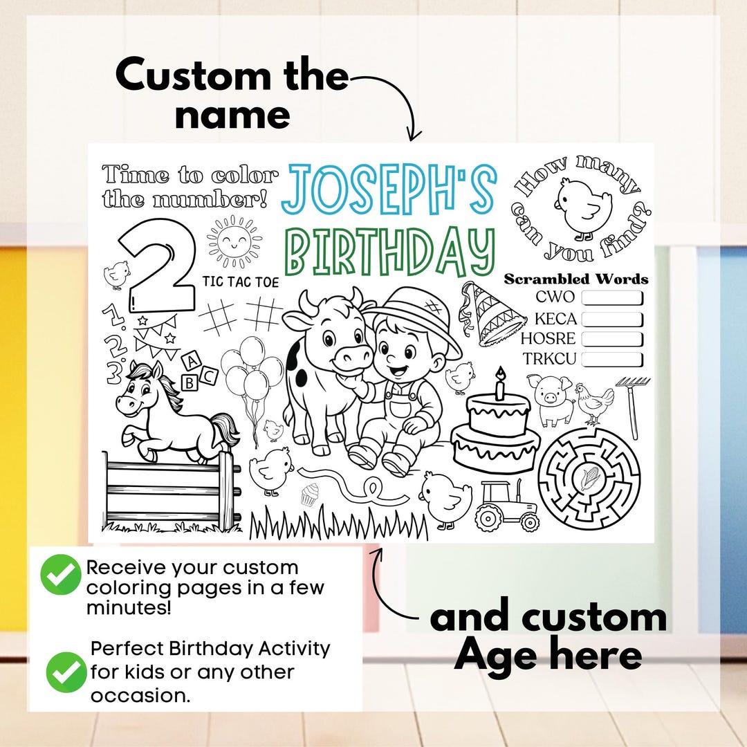 Custom Farm Boy Birthday Coloring Page, Printable Farm Birthday ...