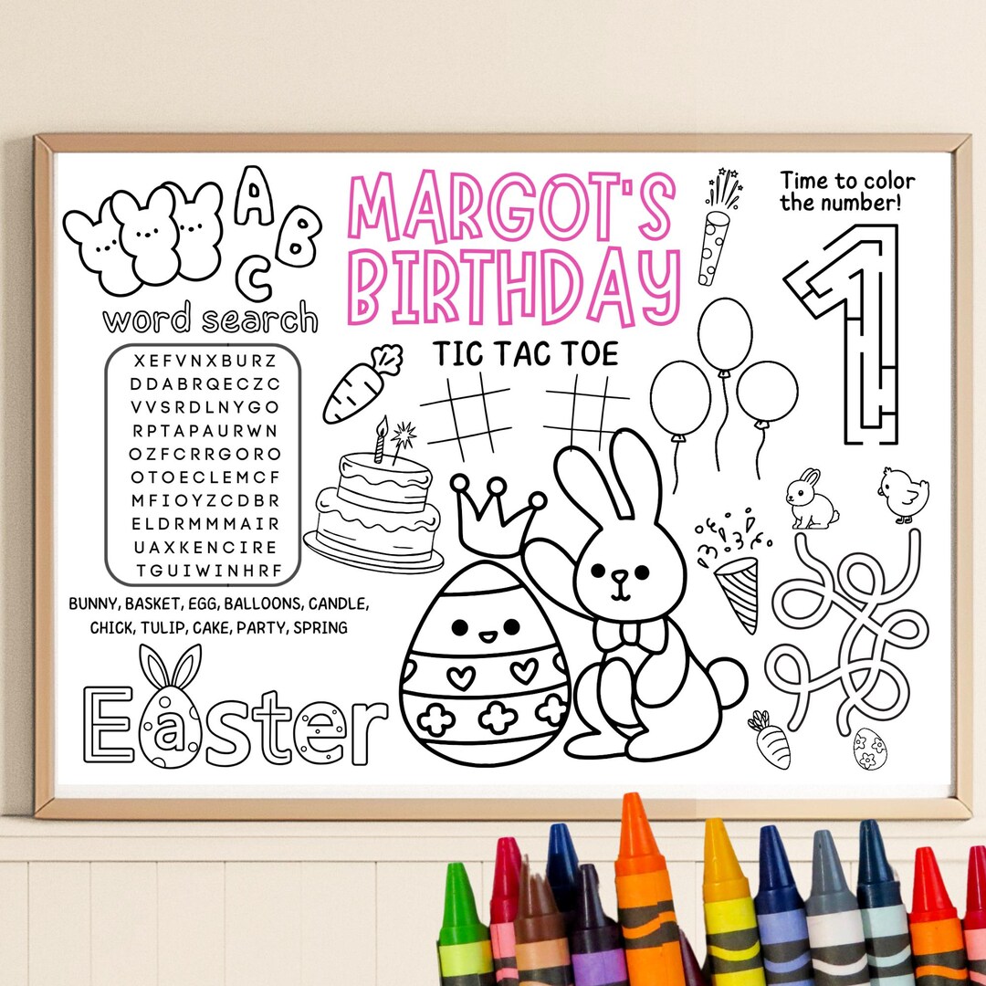 Easter Birthday Coloring Page, Kids Easter Activity Sheet, Bunny ...