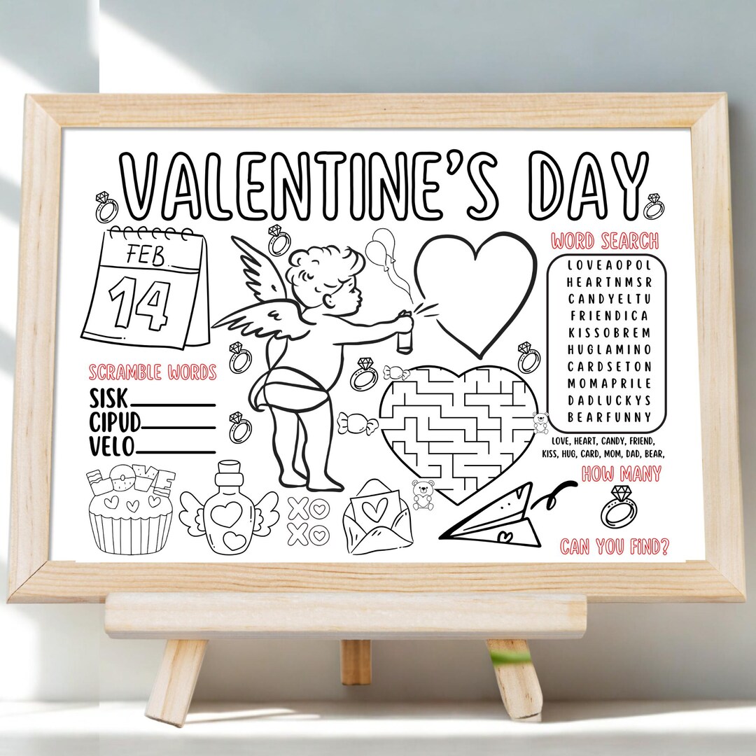 Cupid Coloring Page, Valentine's Day Kids Activity Sheet, Valentine Day ...