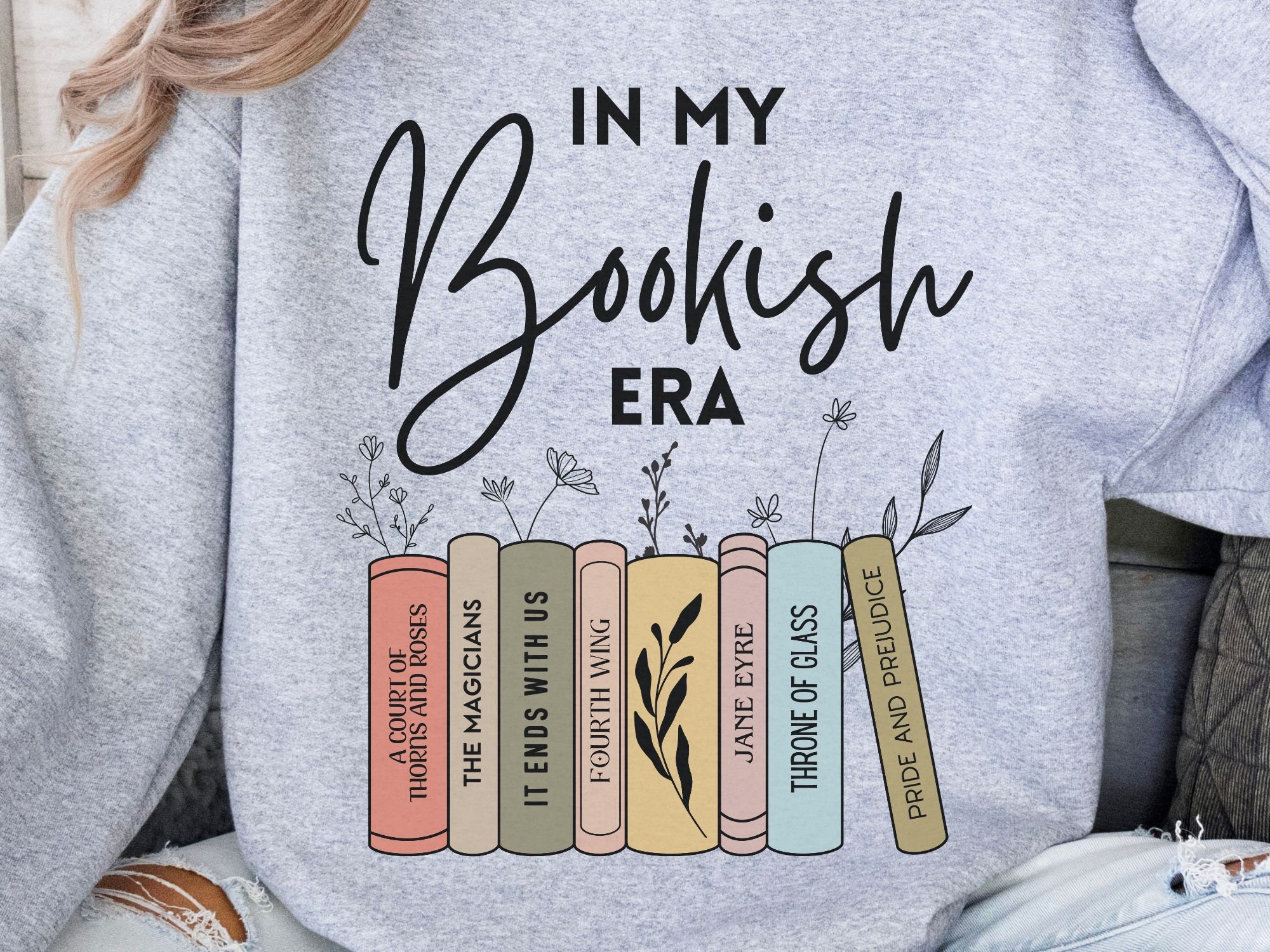 Custom Bookish Era Book Shelves Sweatshirt, Personalized Floral ...