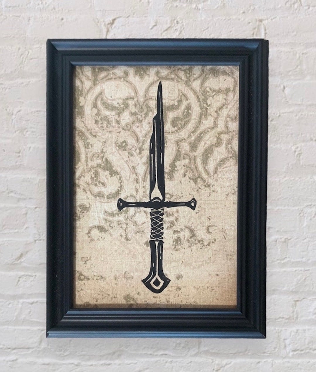 Narsil Sword Linocut Print- Lotr Art Print- Hand Printed- Floral ...