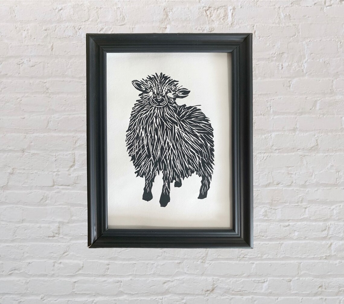 Sheep Art Print- Linocut- Lamb- Animal Print- Block Print- Hand Printed ...