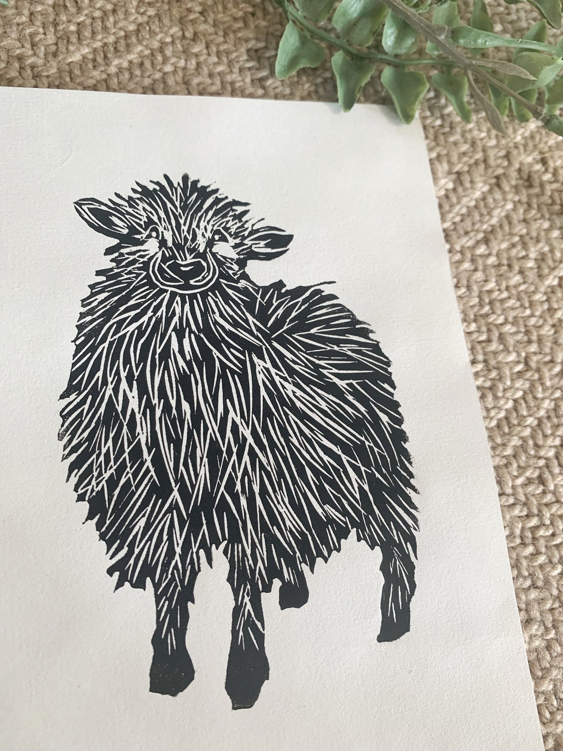 Sheep Art Print- Linocut- Lamb- Animal Print- Block Print- Hand Printed ...