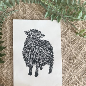 Sheep Art Print- Linocut- Lamb- Animal Print- Block Print- Hand Printed ...