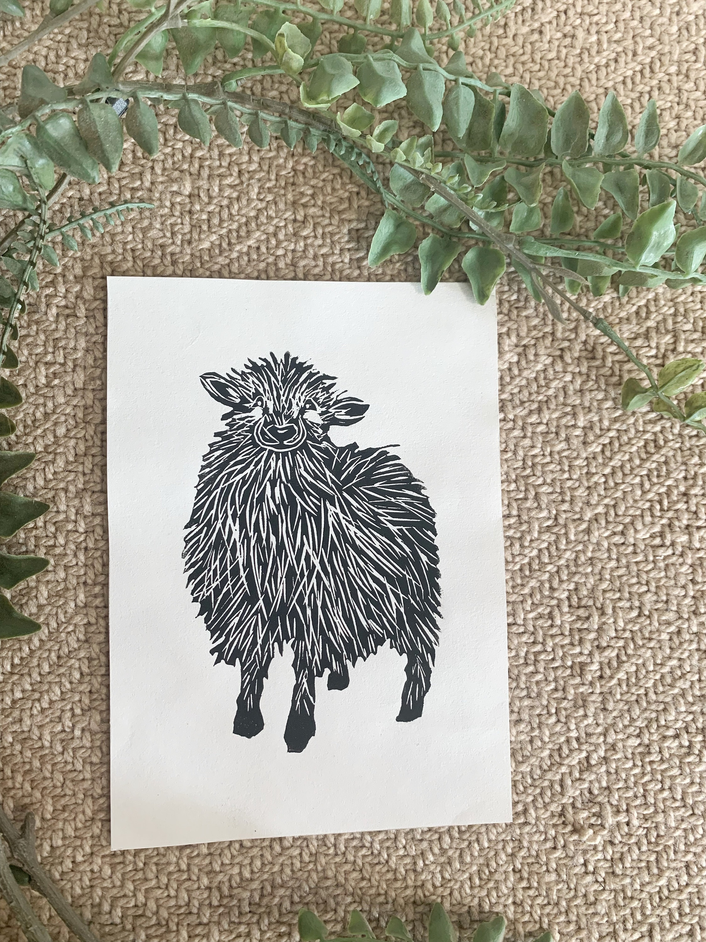 Sheep Art Print- Linocut- Lamb- Animal Print- Block Print- Hand Printed ...