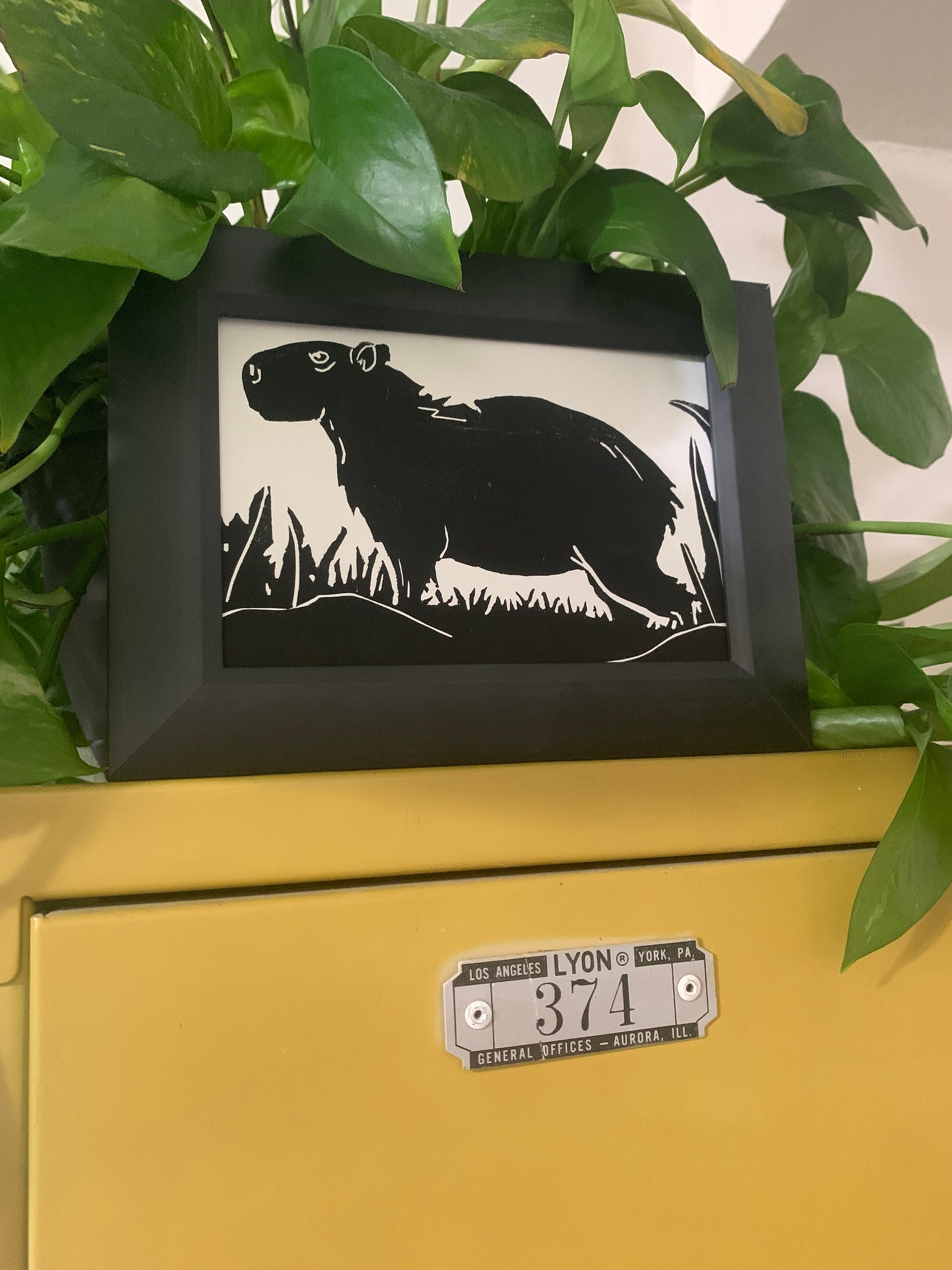 Capybara Linocut Art Print Black and White 4x6 Animal Hand Printed ...