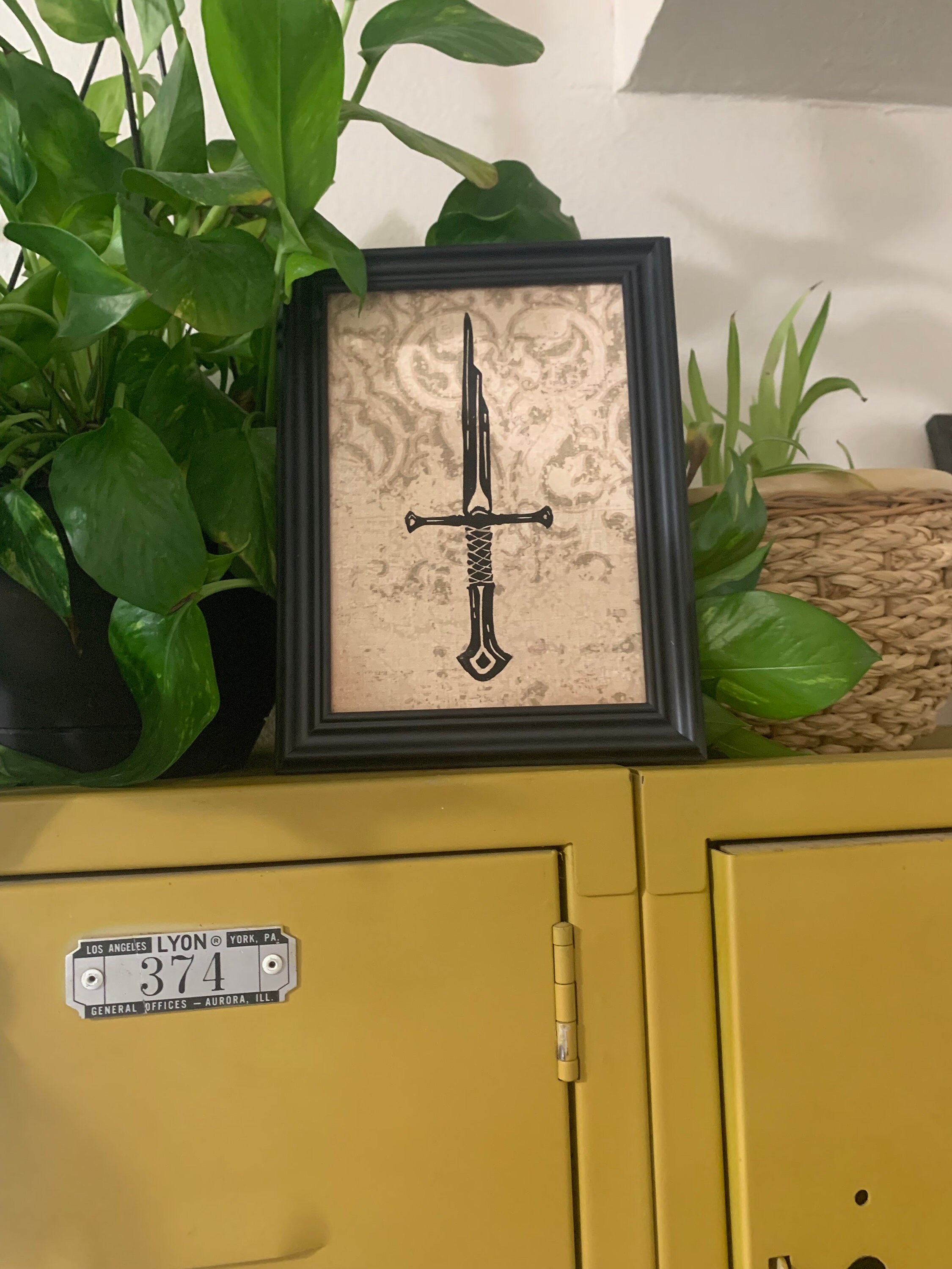 Narsil Sword Linocut Print Lotr Art Print Hand Printed Floral Filigree ...