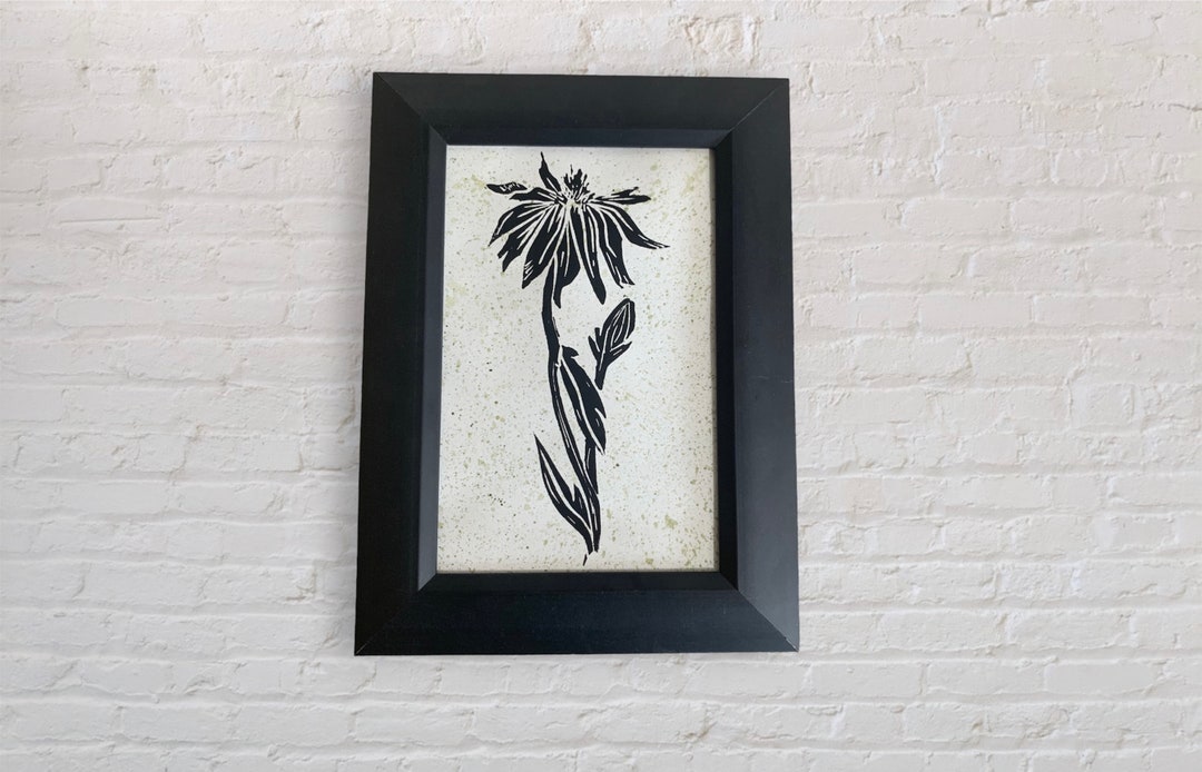 Floral Linocut Art Print - 4x6 Art Print- Block Print- Flower- Black ...