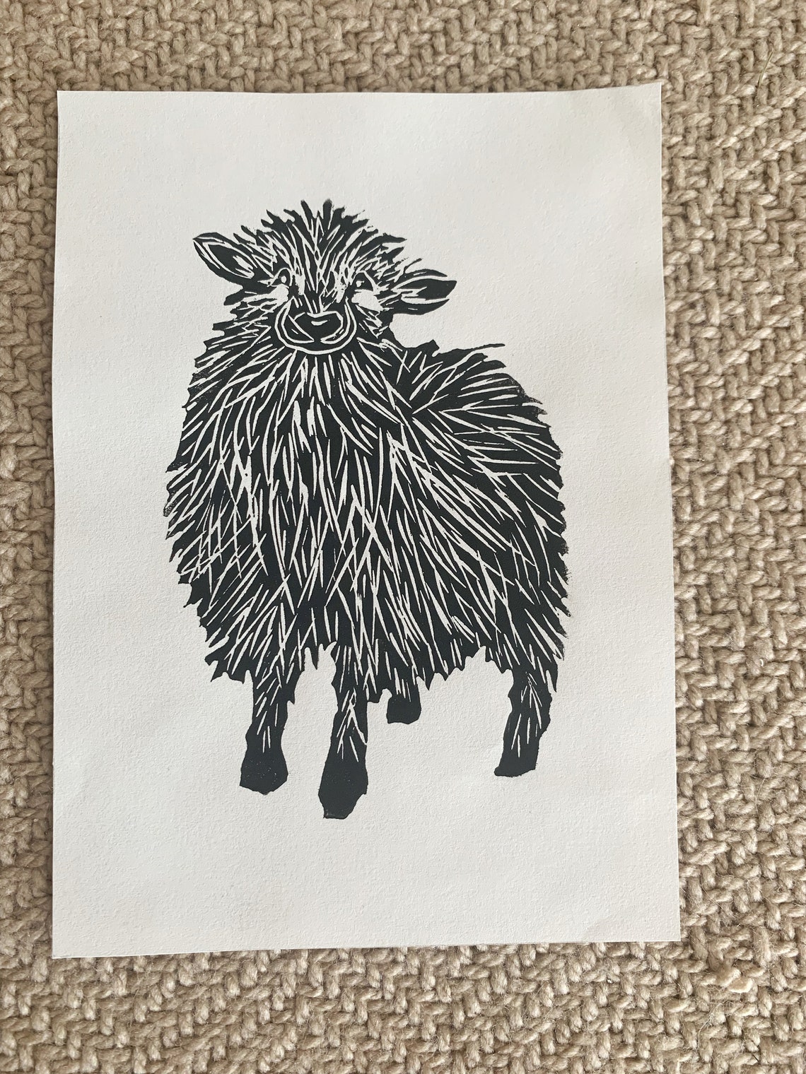 Sheep Art Print- Linocut- Lamb- Animal Print- Block Print- Hand Printed ...