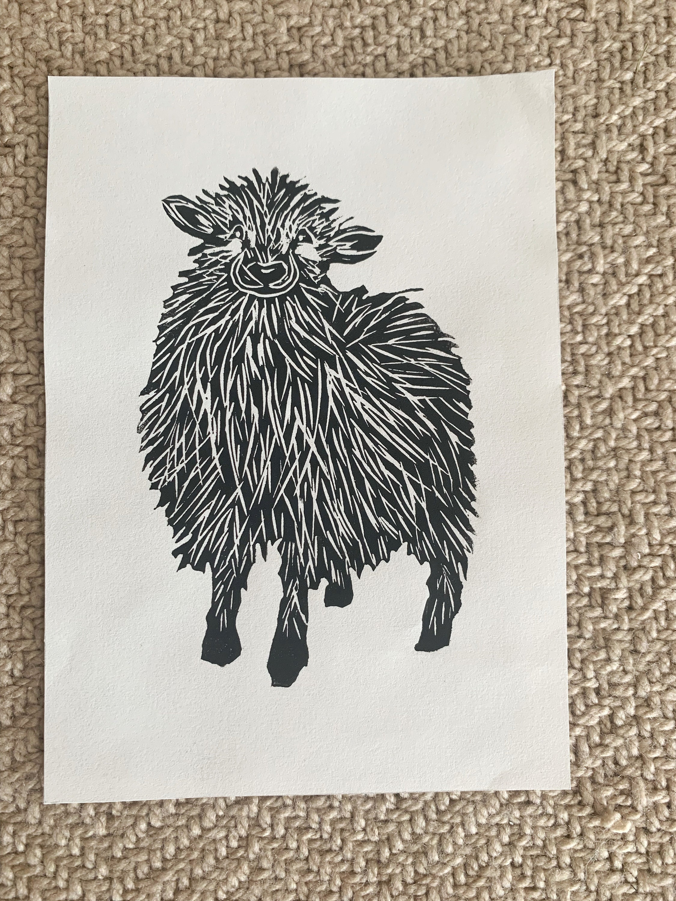 Sheep Art Print- Linocut- Lamb- Animal Print- Block Print- Hand Printed ...