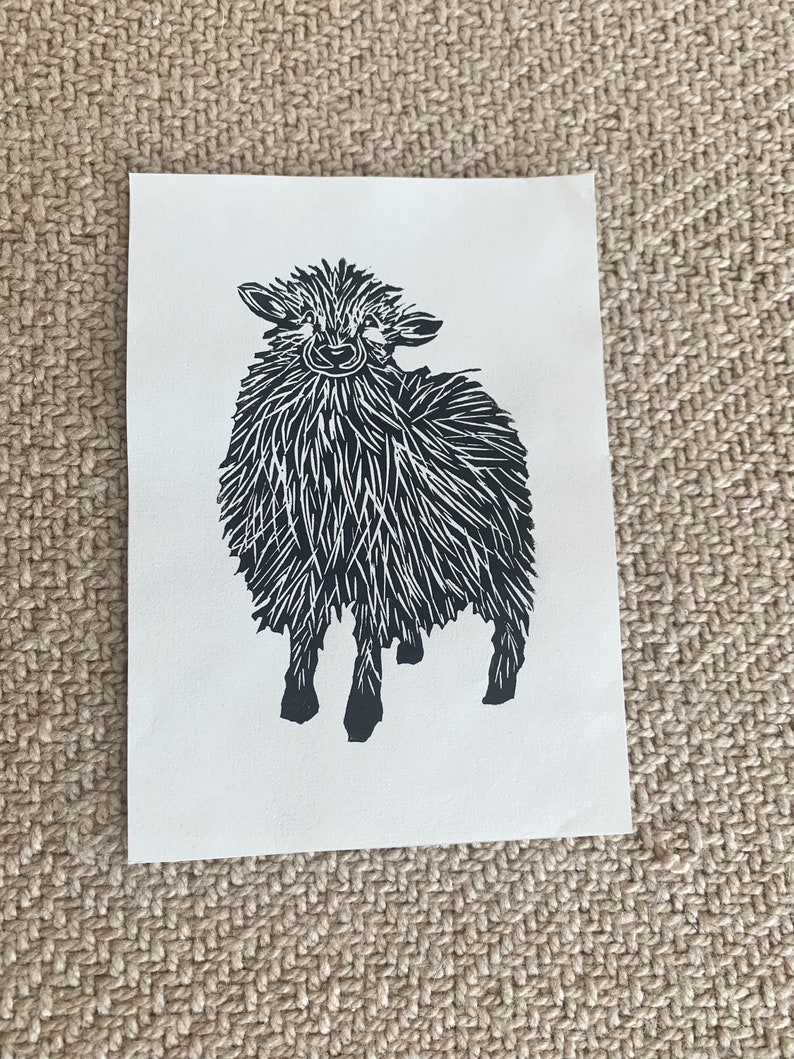 Sheep Art Print- Linocut- Lamb- Animal Print- Block Print- Hand Printed ...