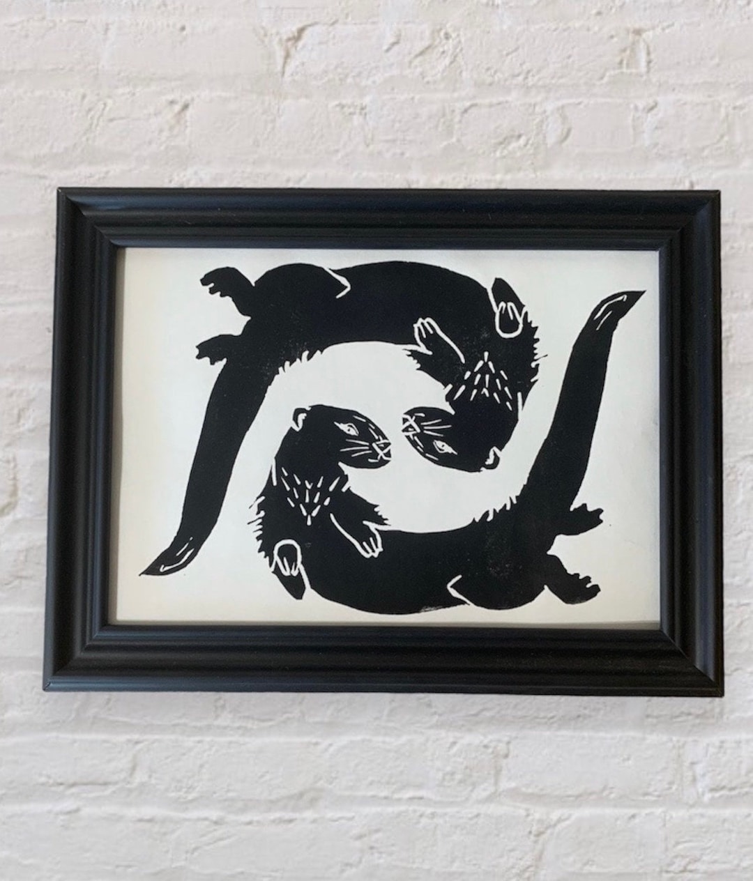 Otter Linocut Print - Hand Printed- Art - Whimsical- 5x7 - Etsy