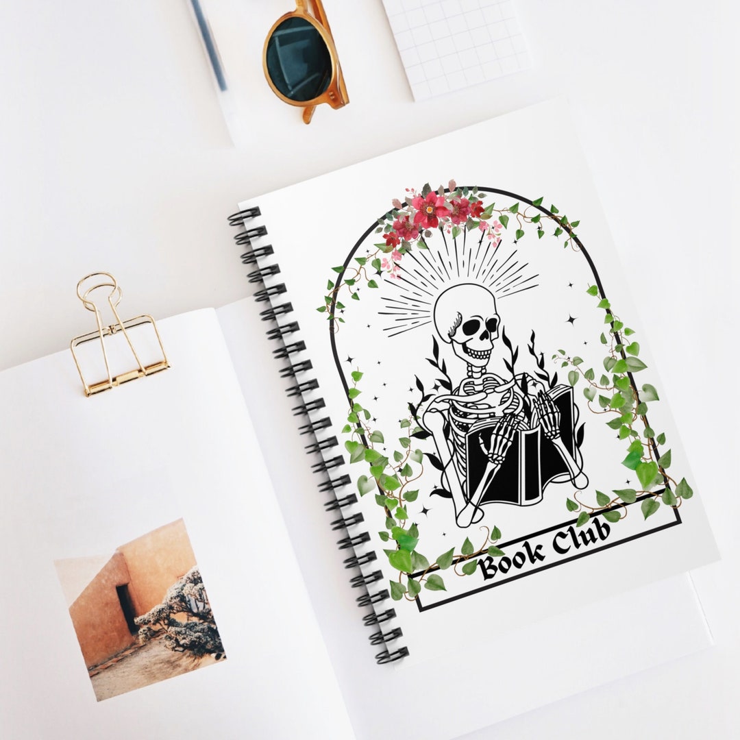 Skeleton Reading Book Spiral Notebook, Book Club Journal, Reading ...