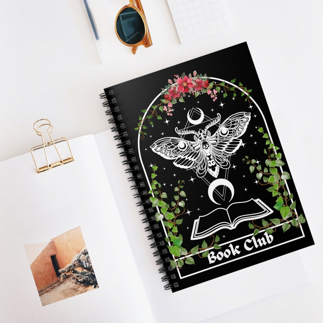 Book Club Moth Black Spiral Notebook, Reading Journal, Cute Bookish ...