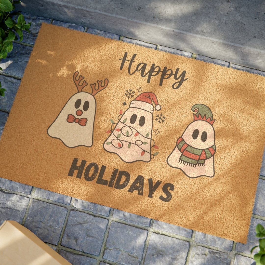 Happy Holidays Doormat Holiday Ghosts Outdoor Mat Halloween - Etsy