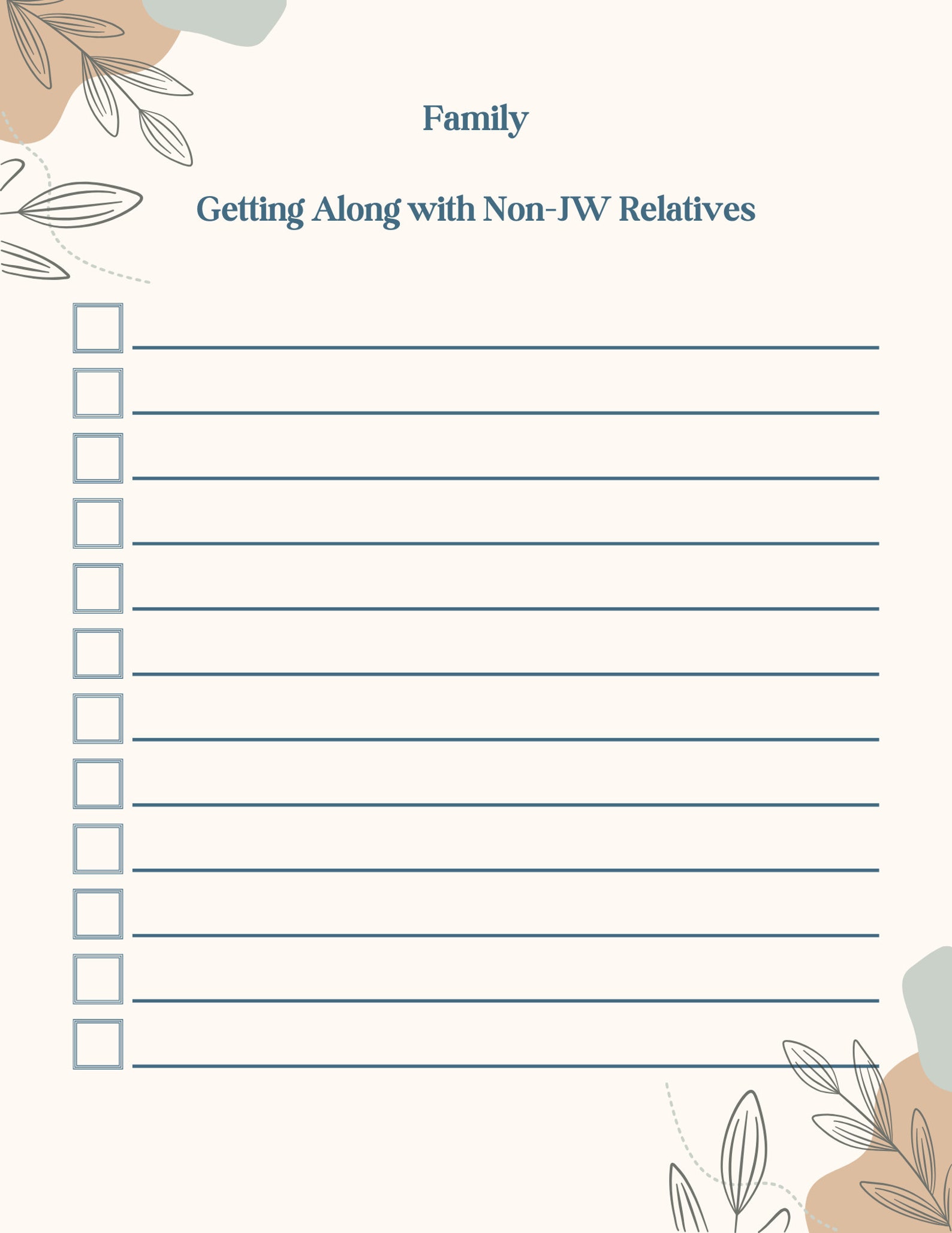 JW Bible Principle Personal Study Tool| Family Worship Worksheets ...
