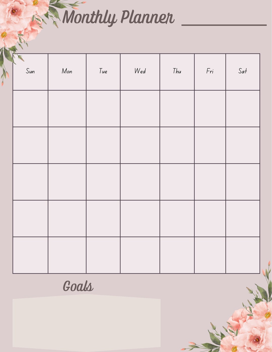 Single Page Flower Undated Monthly Digital Planner and - Etsy