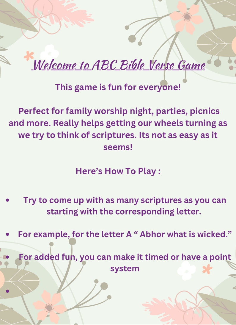 ABC Bible Verse Scripture Game | Family Worship Project| JW Fun ...