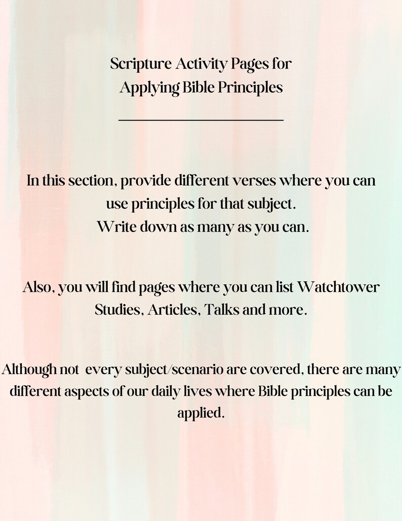 JW Bible Principle Personal Study Tool| Family Worship Worksheets ...