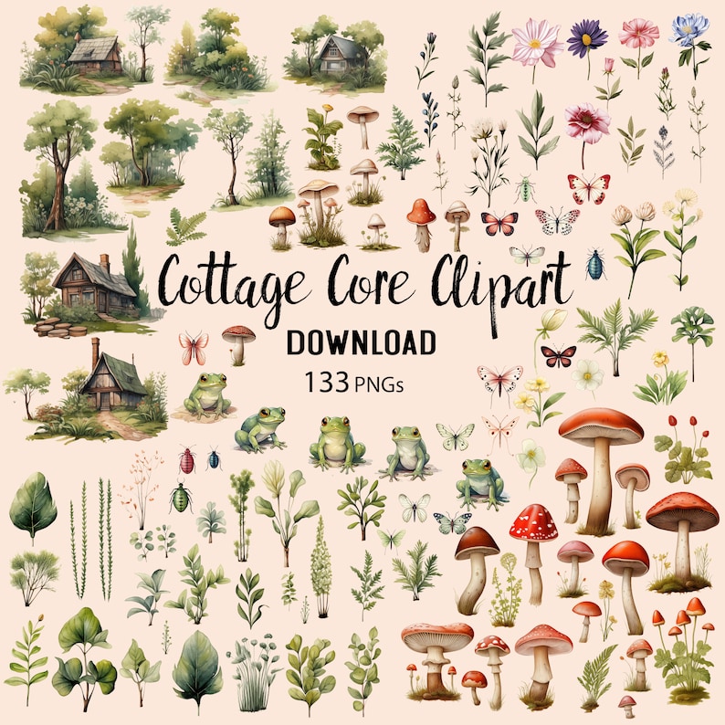 Cottage Core Junk Journal Clipart, Downloadable PNG, Magic Forest ...
