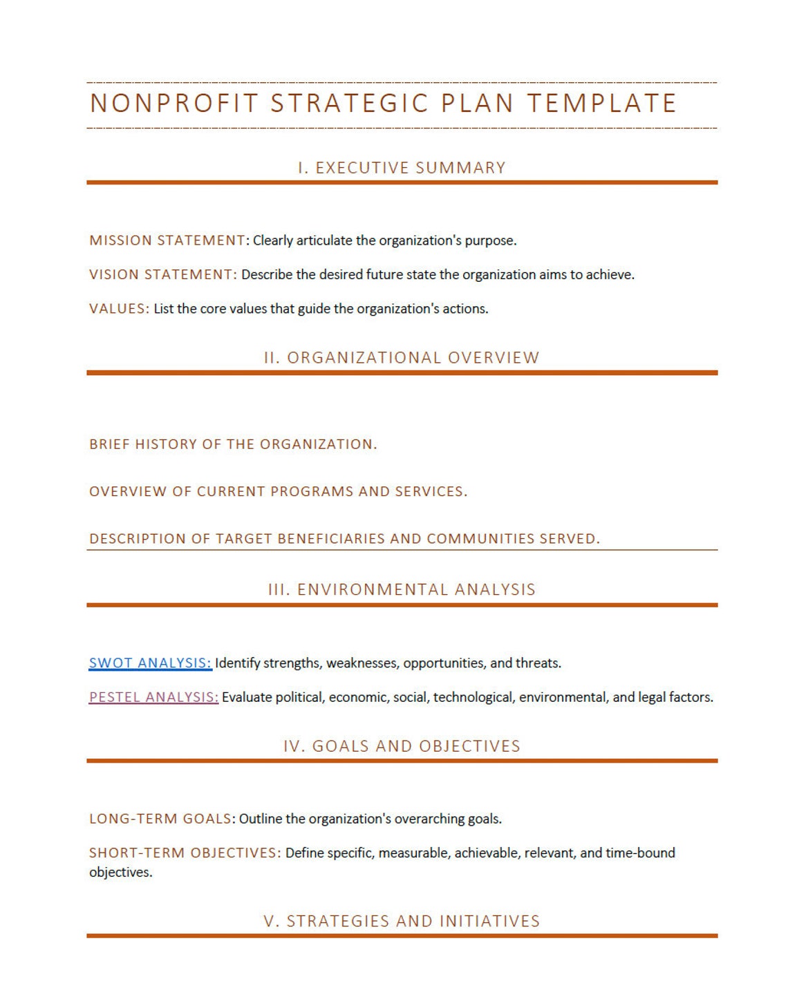 Non-profit Strategic Planning Template, Word Template, Board of ...