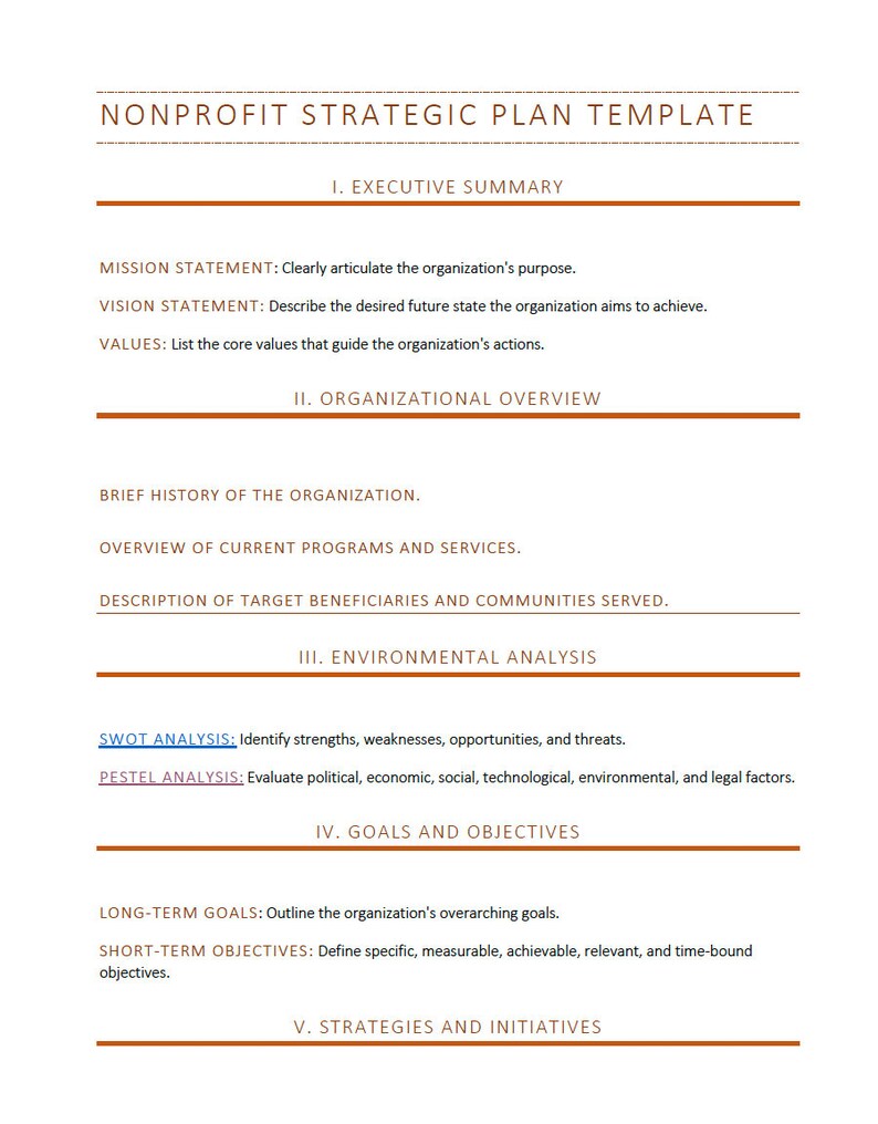 Non-profit Strategic Planning Template, Word Template, Board of ...