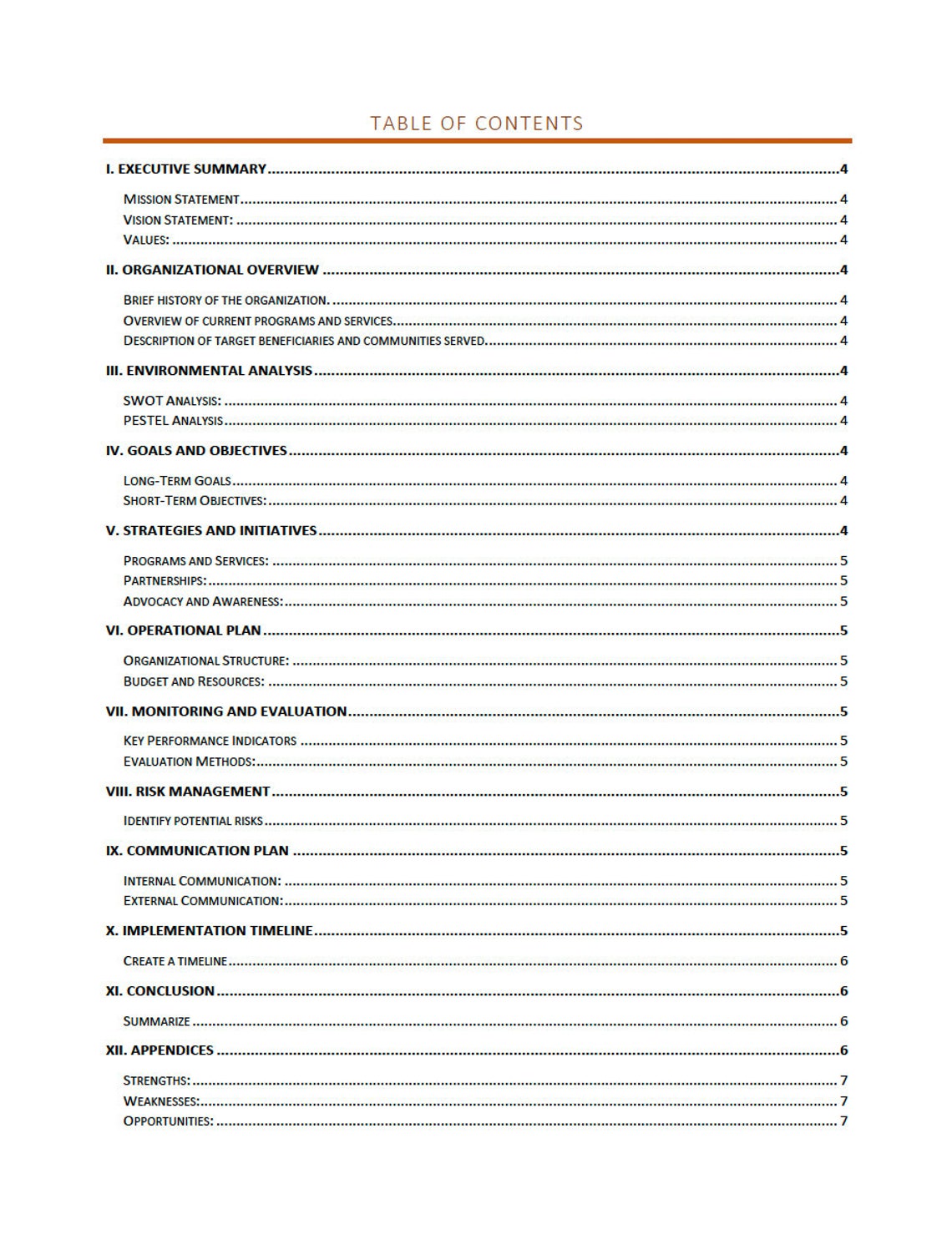Non-profit Strategic Planning Template, Word Template, Board of ...