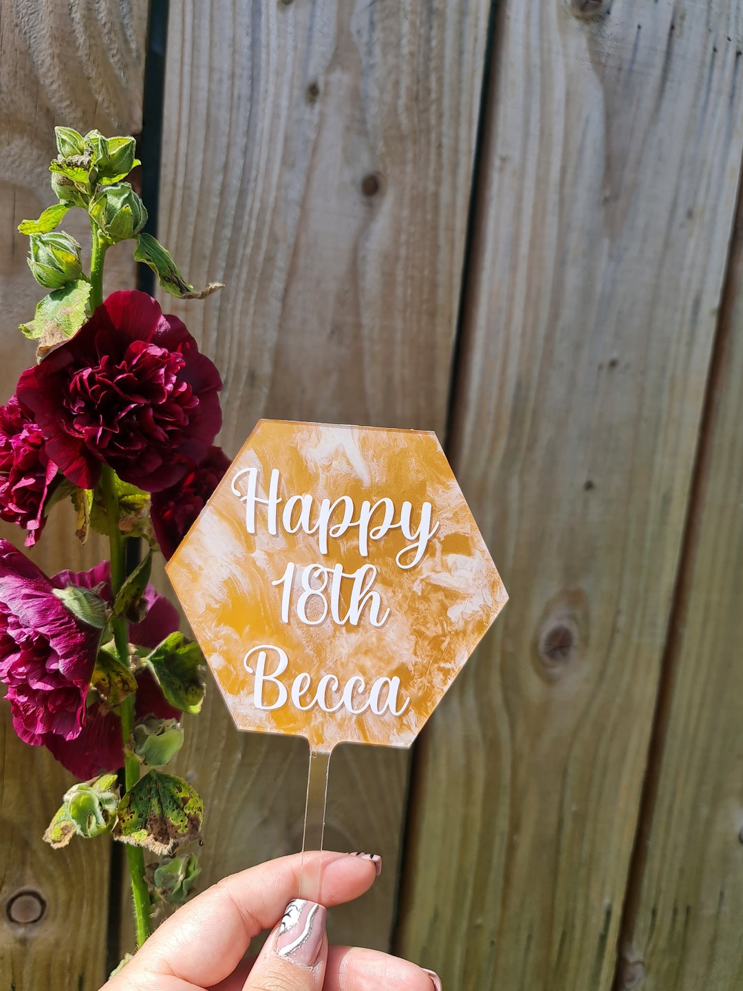 Personalised Hexagon Acrylic Cake Topper - Etsy UK