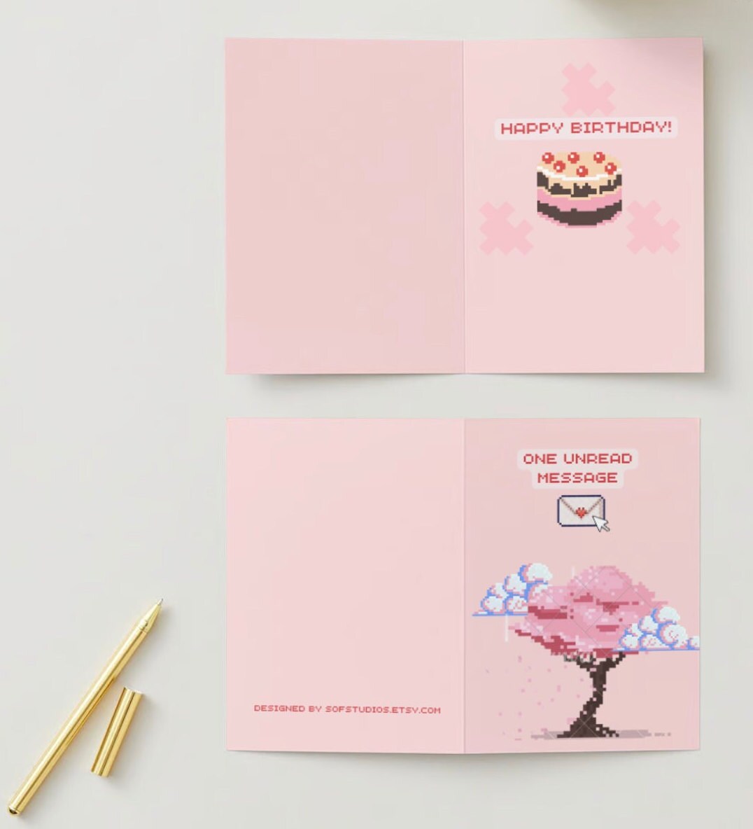 8-bit Cherry Blossom Happy Birthday Video Game Inspired Birthday Card ...