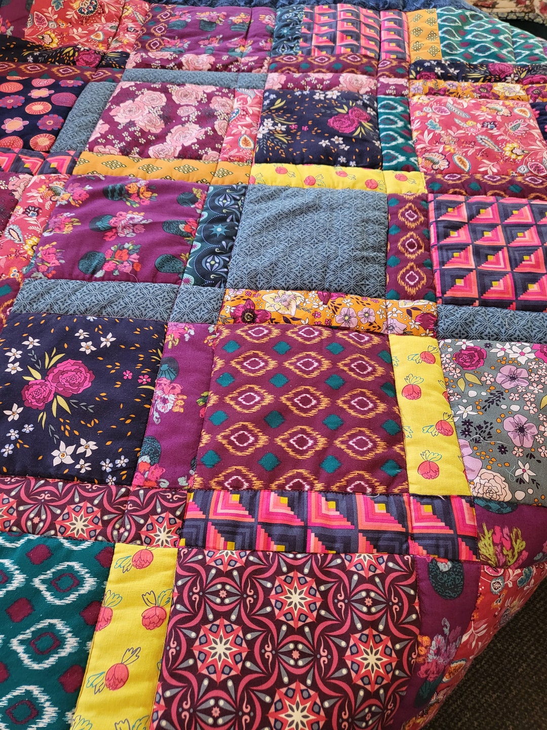 Homemade Bright and Beautiful Patchwork Quilt - Etsy UK