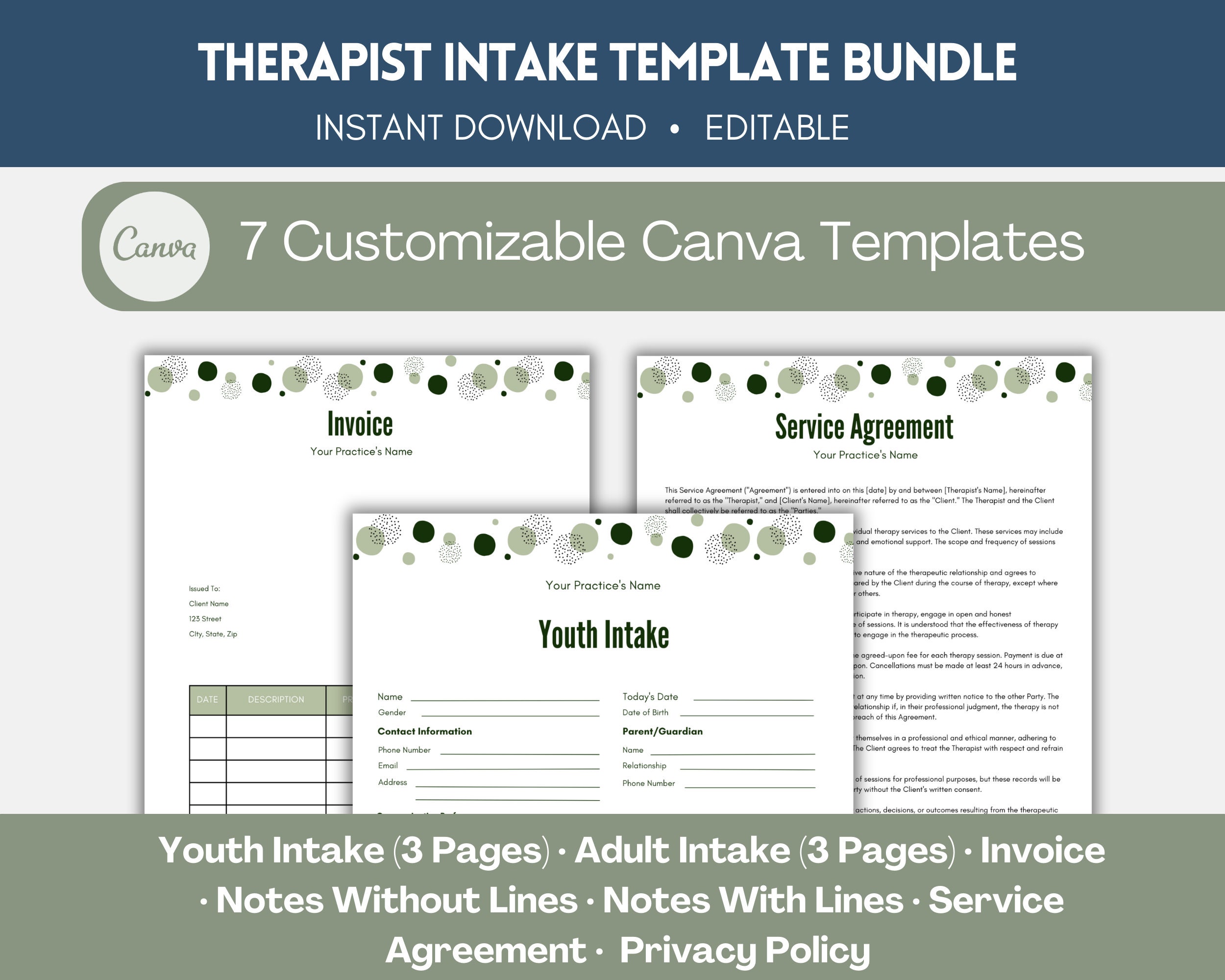 Therapy/counseling Intake Form Bundle--polka Dot Design - Etsy