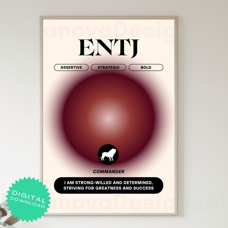 ENTJ Type, MBTI Type, Aura Wall Art, Manifest Poster, Affirmation Wall Art, Myers Briggs Type ...