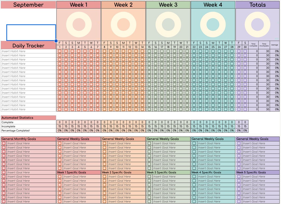 Habit Tracker Spreadsheet Template Google Sheets | Weekly Habit Tracker ...