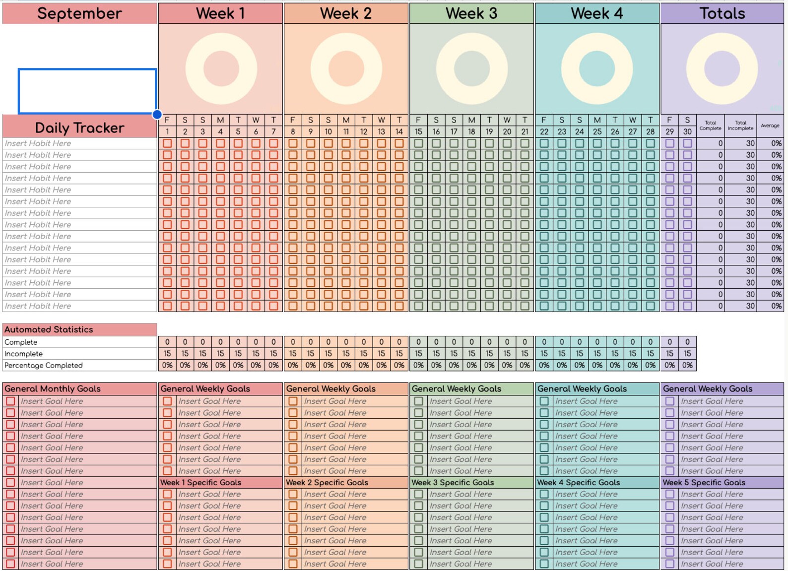 Habit Tracker Spreadsheet Template Google Sheets Weekly - Etsy