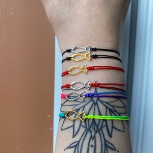 925 Sterling Silver Fish Bracelet,adjustable Red String Bracelet,luck ...