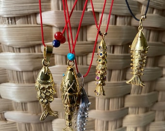 925 Sterling Silver Fish Necklace, Gold Fish Necklace, Red String ...