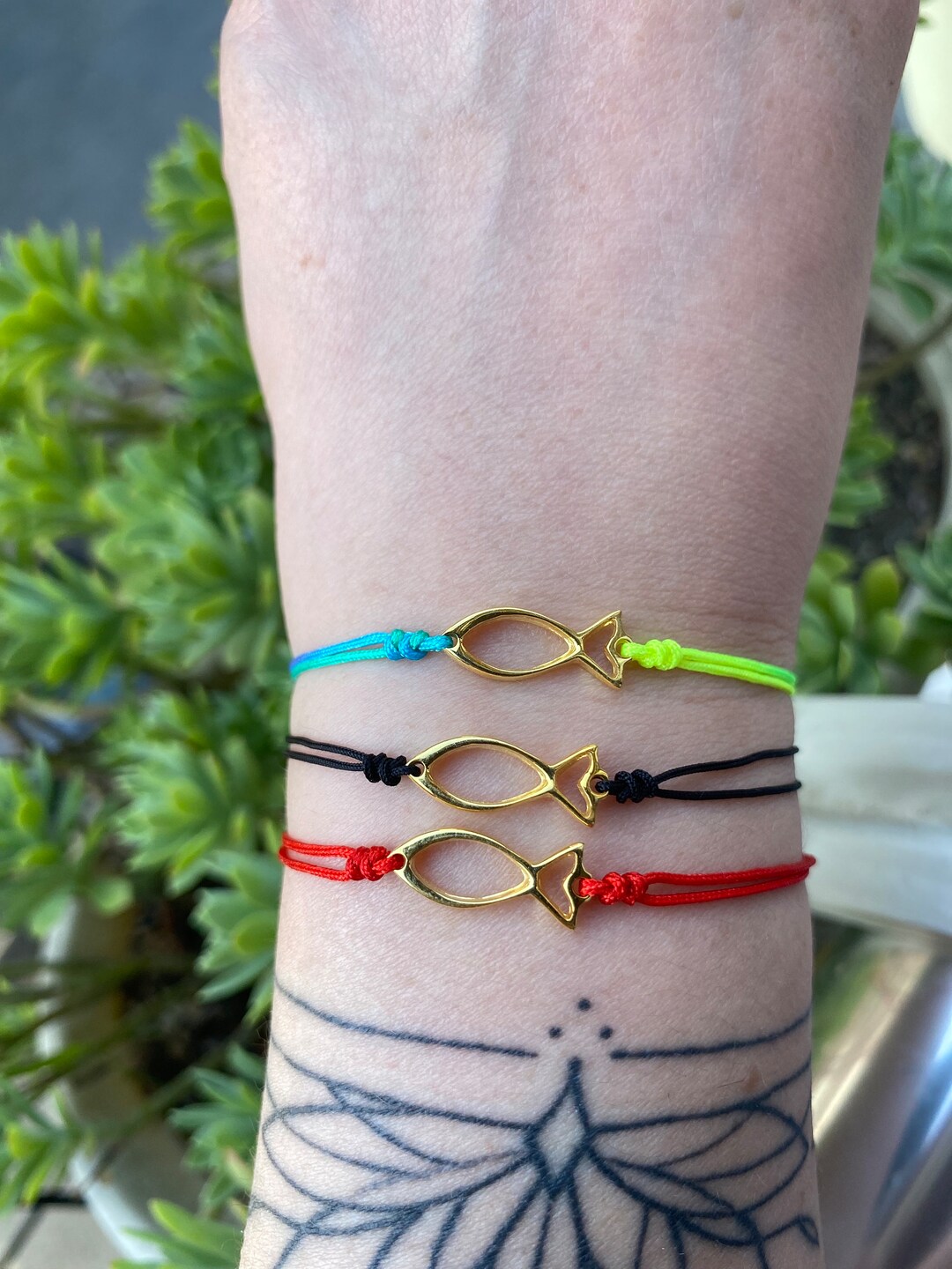 925 Sterling Silver Fish Bracelet,adjustable Red String Bracelet,luck ...