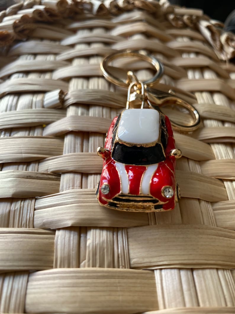 Vintage Car Mini Cooper Keychain, Metal Keyring With Rhinestones - Etsy