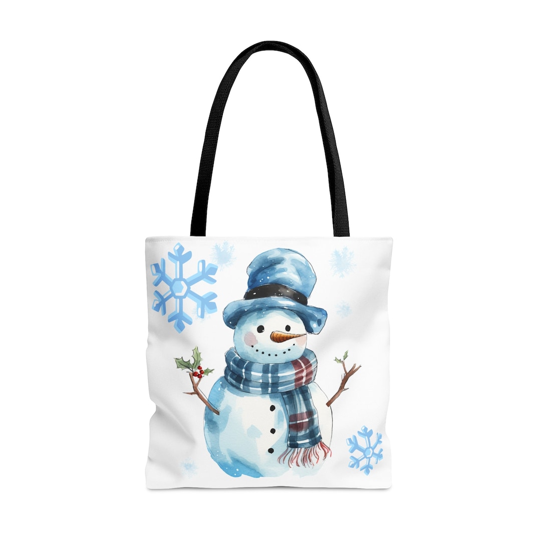 Charming Snowman Tote Bag - Adorable Blue Snowman With Top Hat and ...